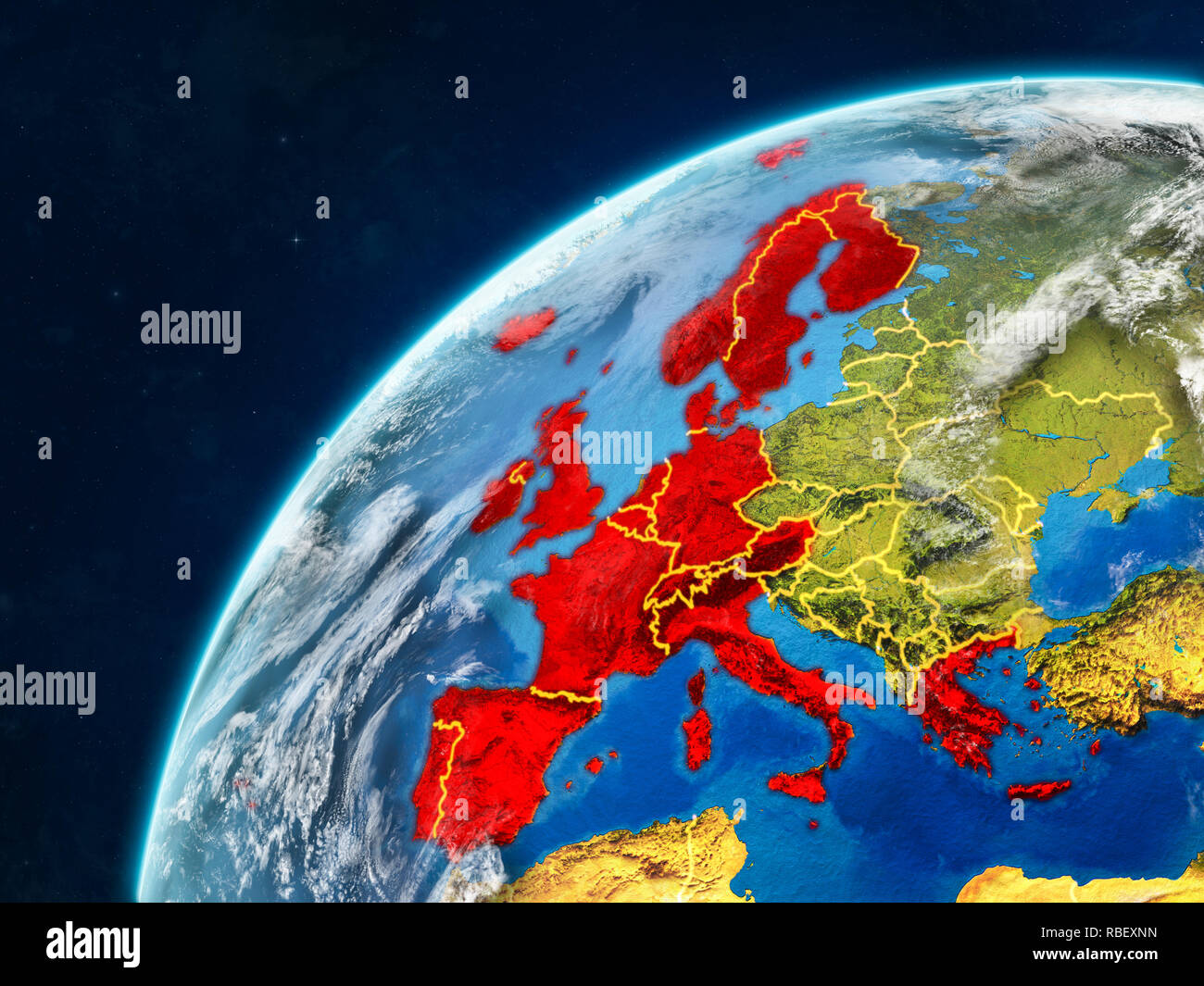Western Europe on realistic model of planet Earth with country borders ...