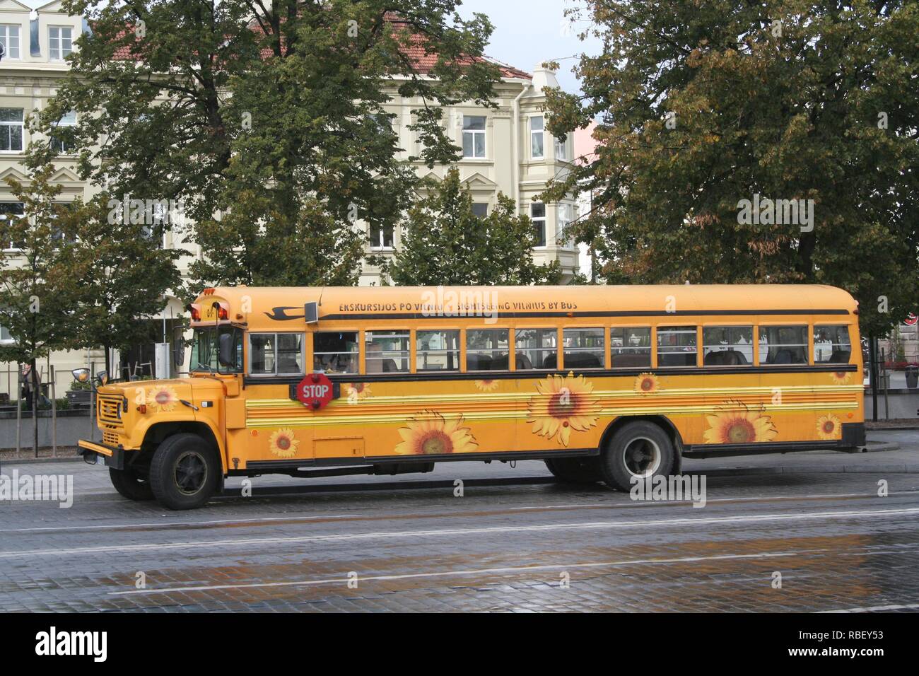 Lithuanian yellow school bus Stock Photo - Alamy