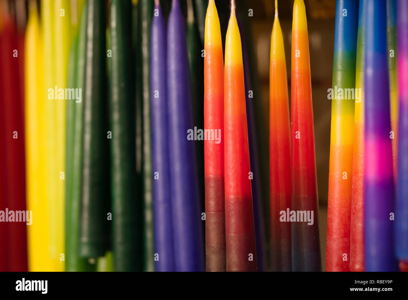 Handmade rainbow coloured candles for sale at Rheged centre in Cumbria ...