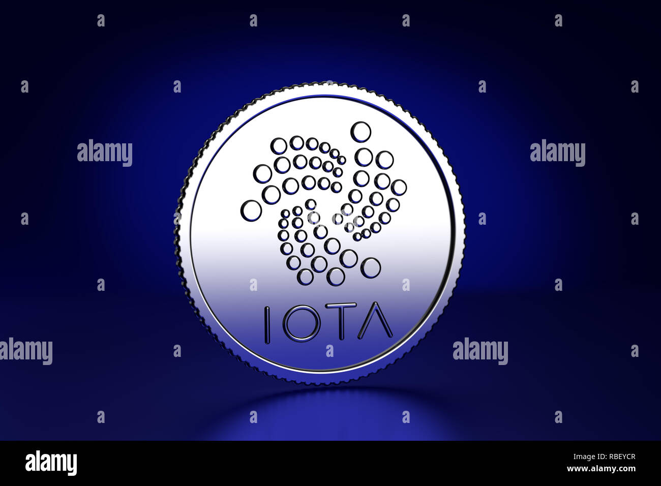 3D Render of a IOTA coin substitute against dark blue background Stock ...