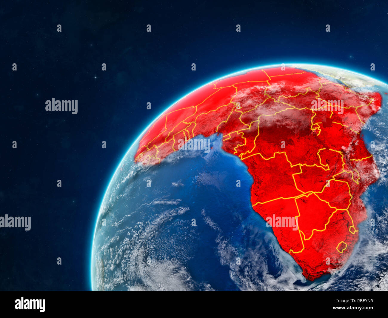 Africa on realistic model of planet Earth with country borders and very ...