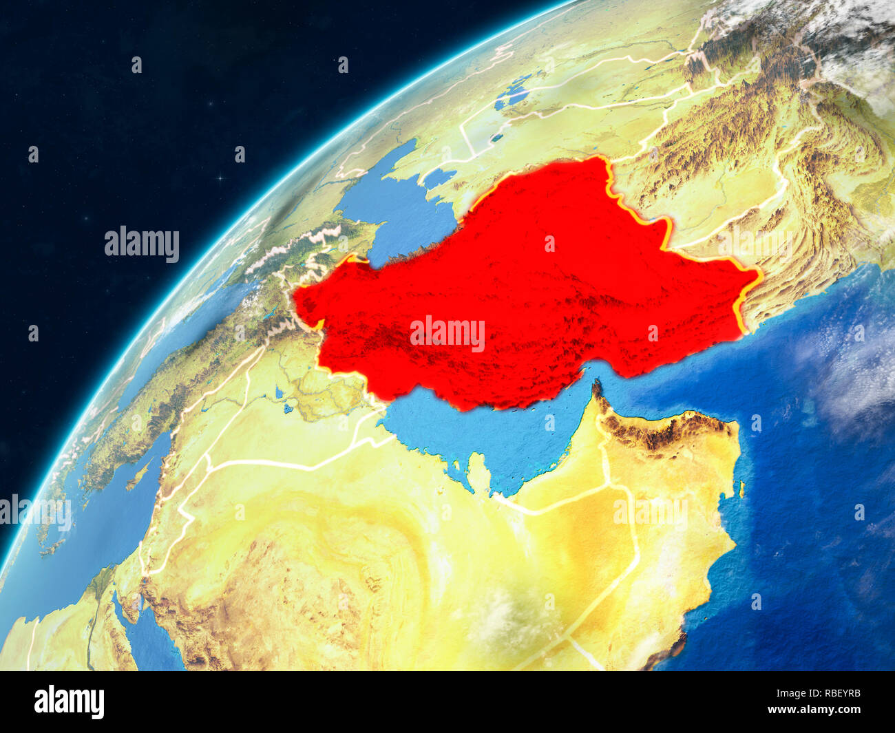 Iran on realistic model of planet Earth with country borders and very ...