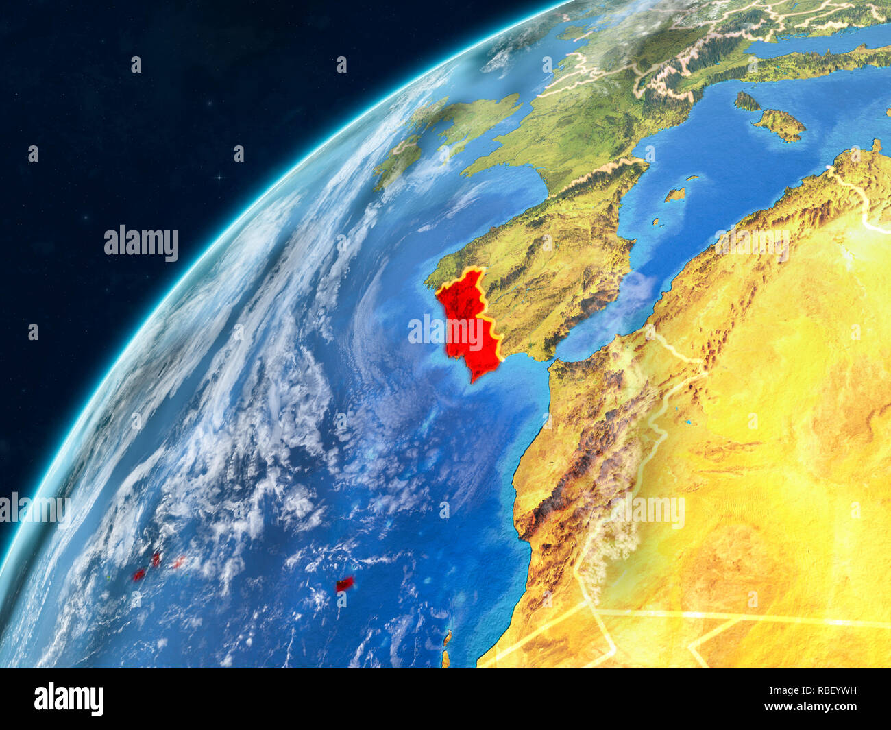 Portugal on realistic model of planet Earth with country borders and ...