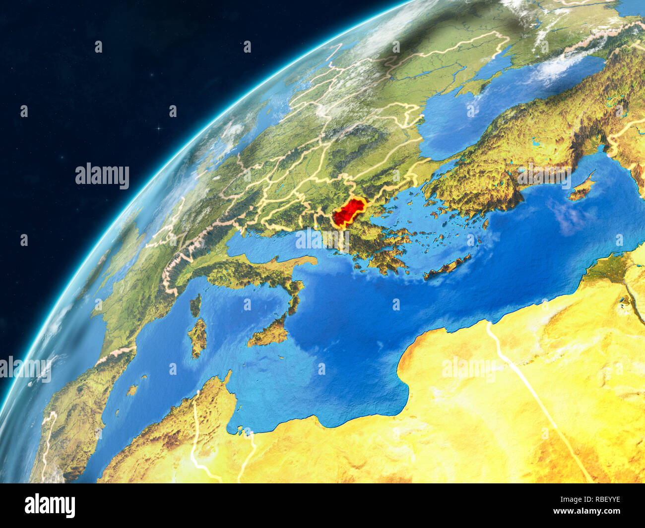 Macedonia on realistic model of planet Earth with country borders and ...