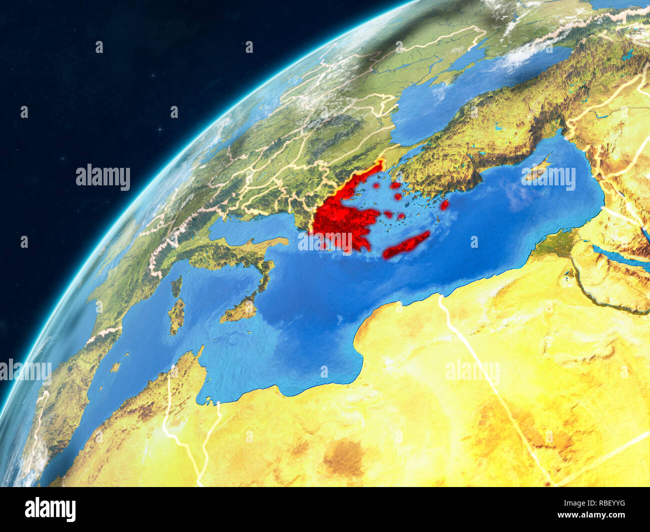 Greece on realistic model of planet Earth with country borders and very ...