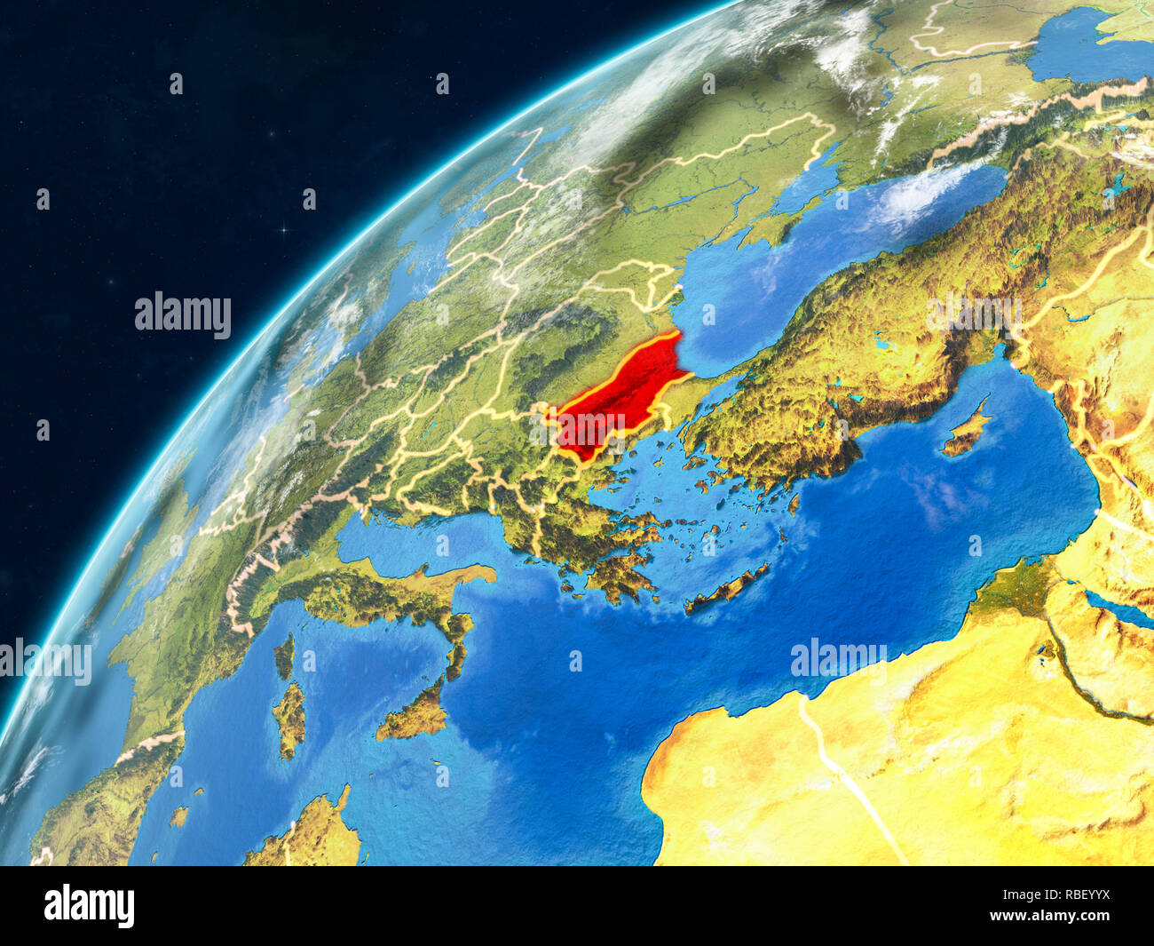 Bulgaria on realistic model of planet Earth with country borders and ...