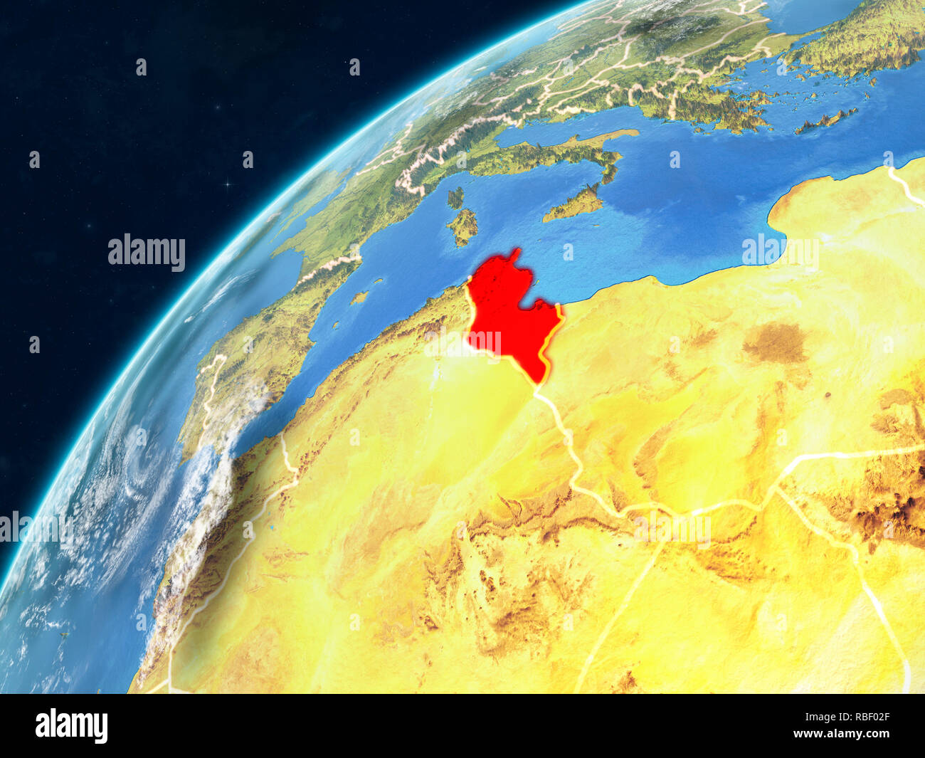 Tunisia on realistic model of planet Earth with country borders and ...
