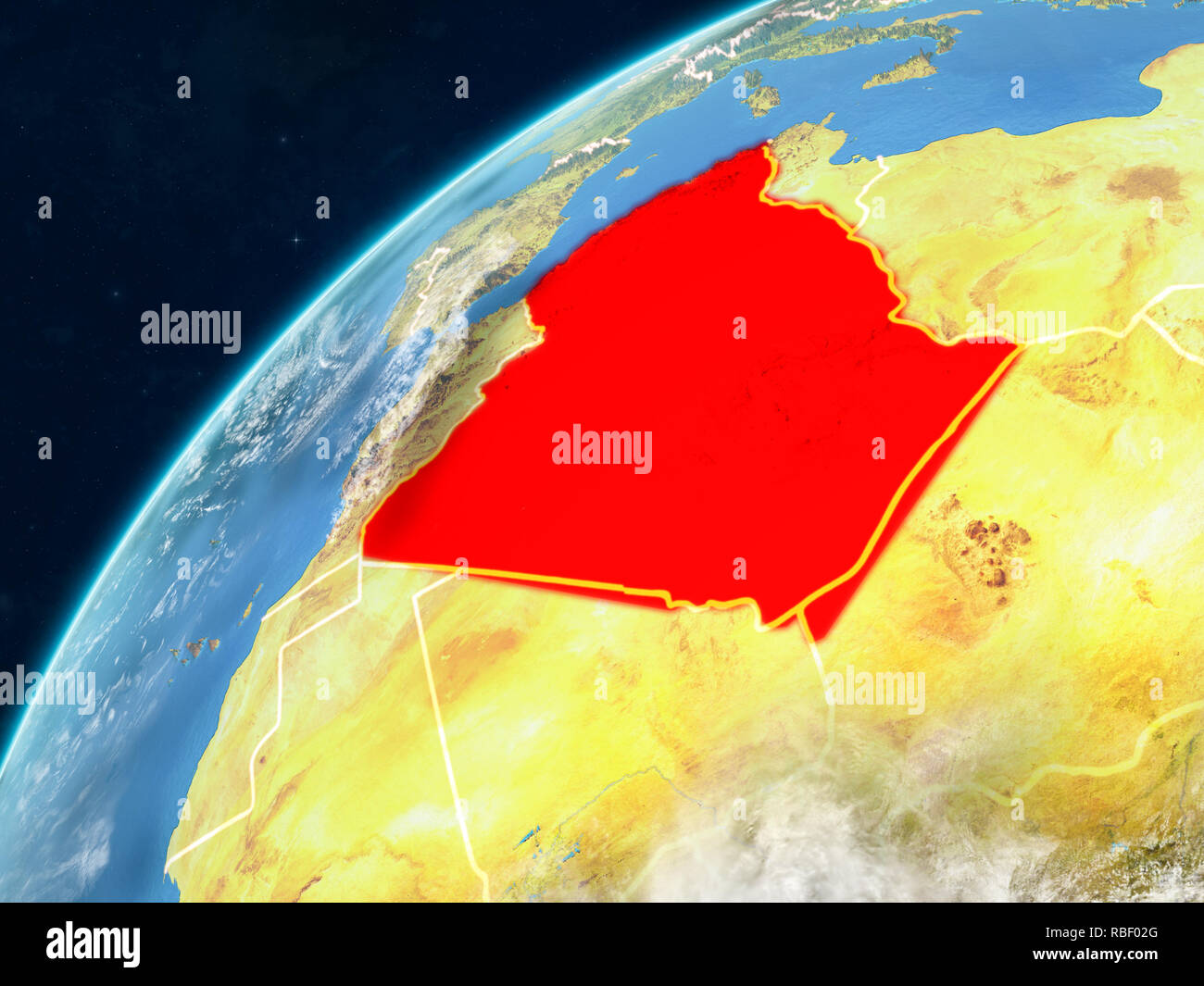 Algeria on realistic model of planet Earth with country borders and ...