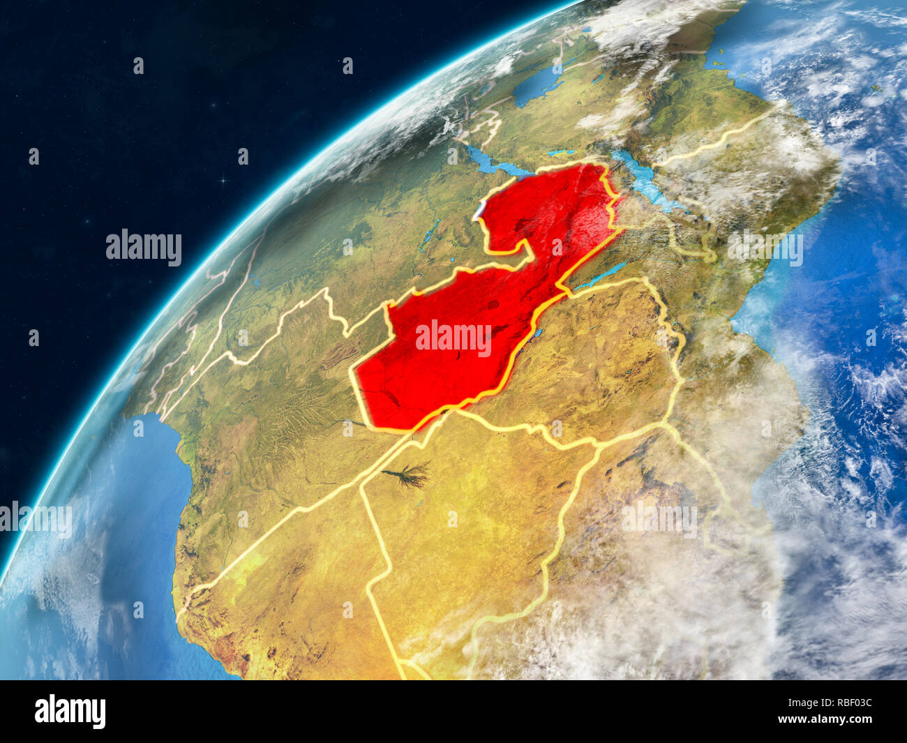 Zambia on realistic model of planet Earth with country borders and very ...