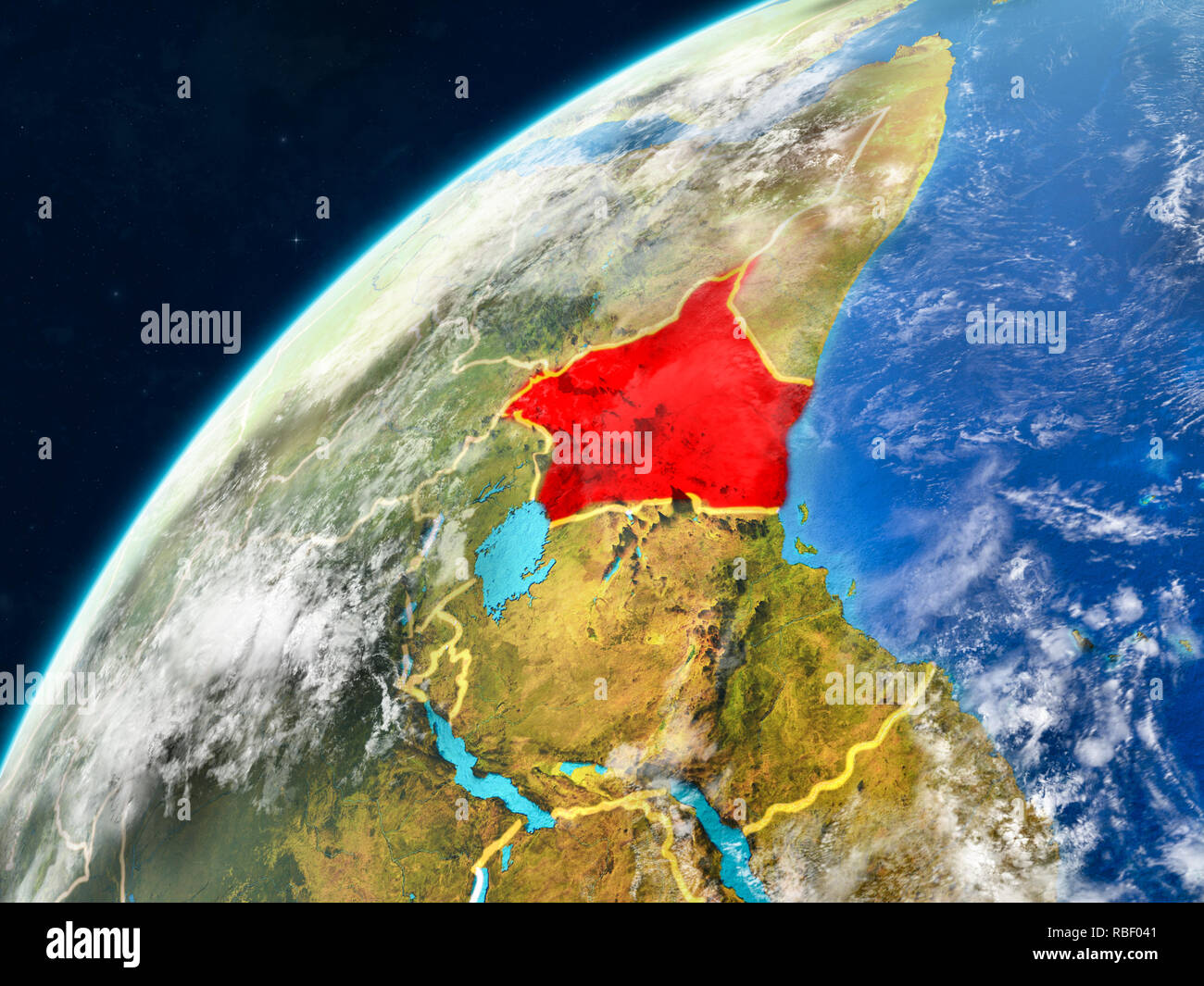Kenya on realistic model of planet Earth with country borders and very ...