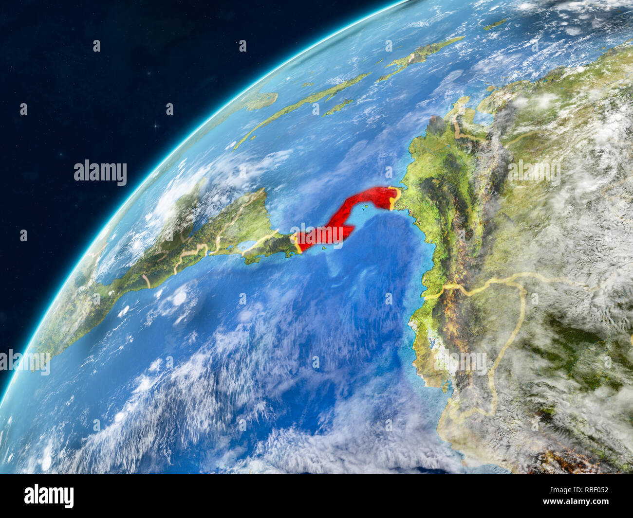 Panama on realistic model of planet Earth with country borders and very ...