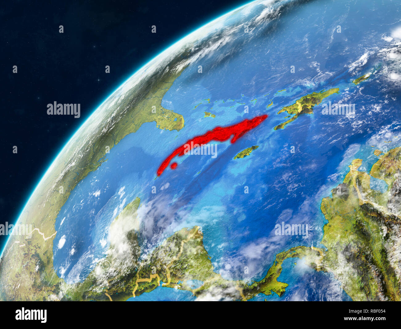Cuba on realistic model of planet Earth with country borders and very ...