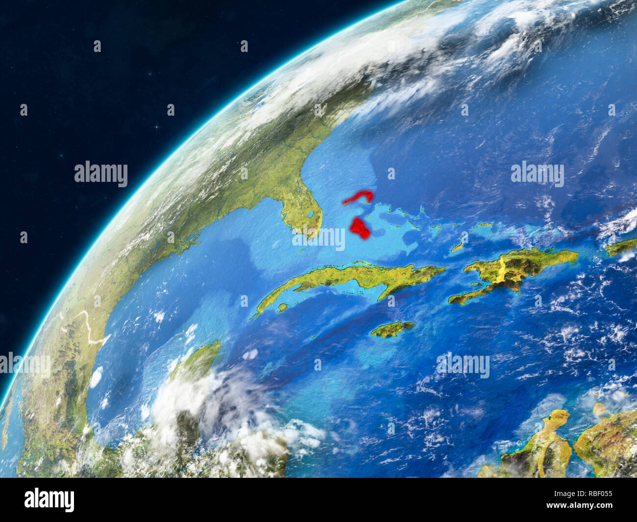 Bahamas on realistic model of planet Earth with country borders and ...