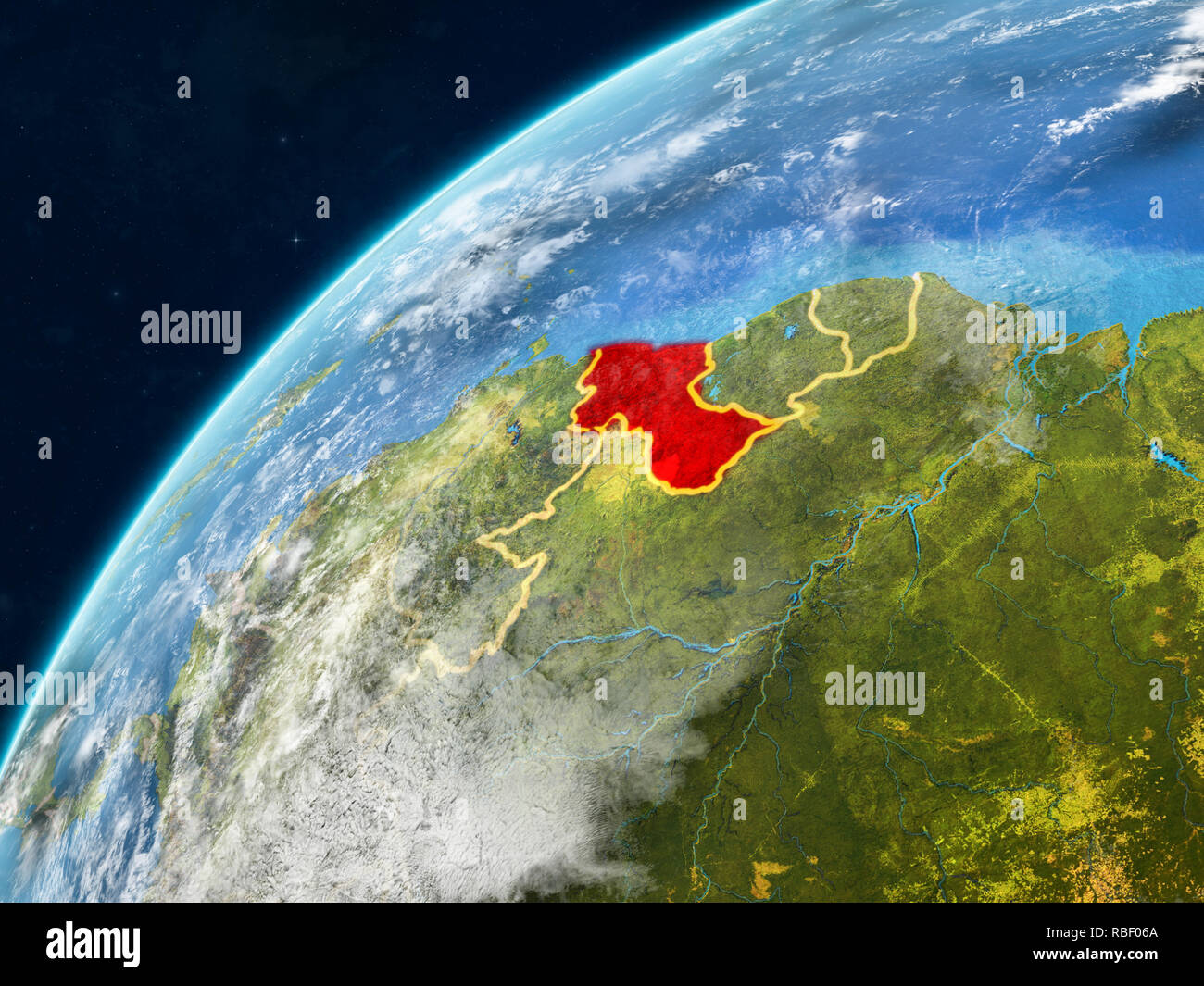 Guyana on realistic model of planet Earth with country borders and very ...
