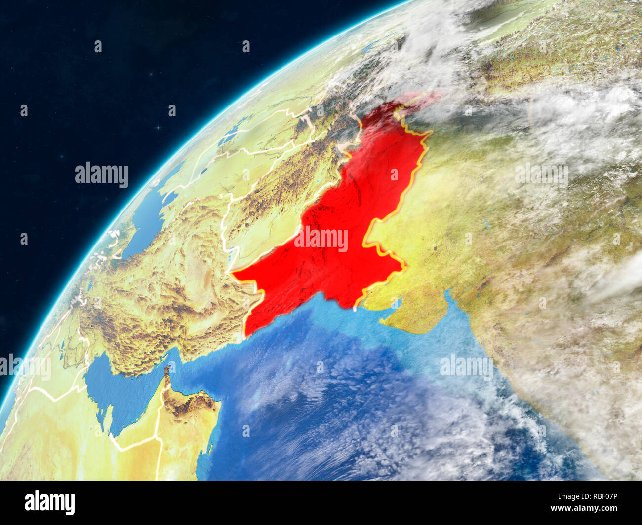 Pakistan on realistic model of planet Earth with country borders and ...