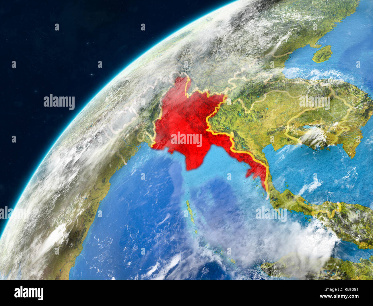 Myanmar on realistic model of planet Earth with country borders and ...