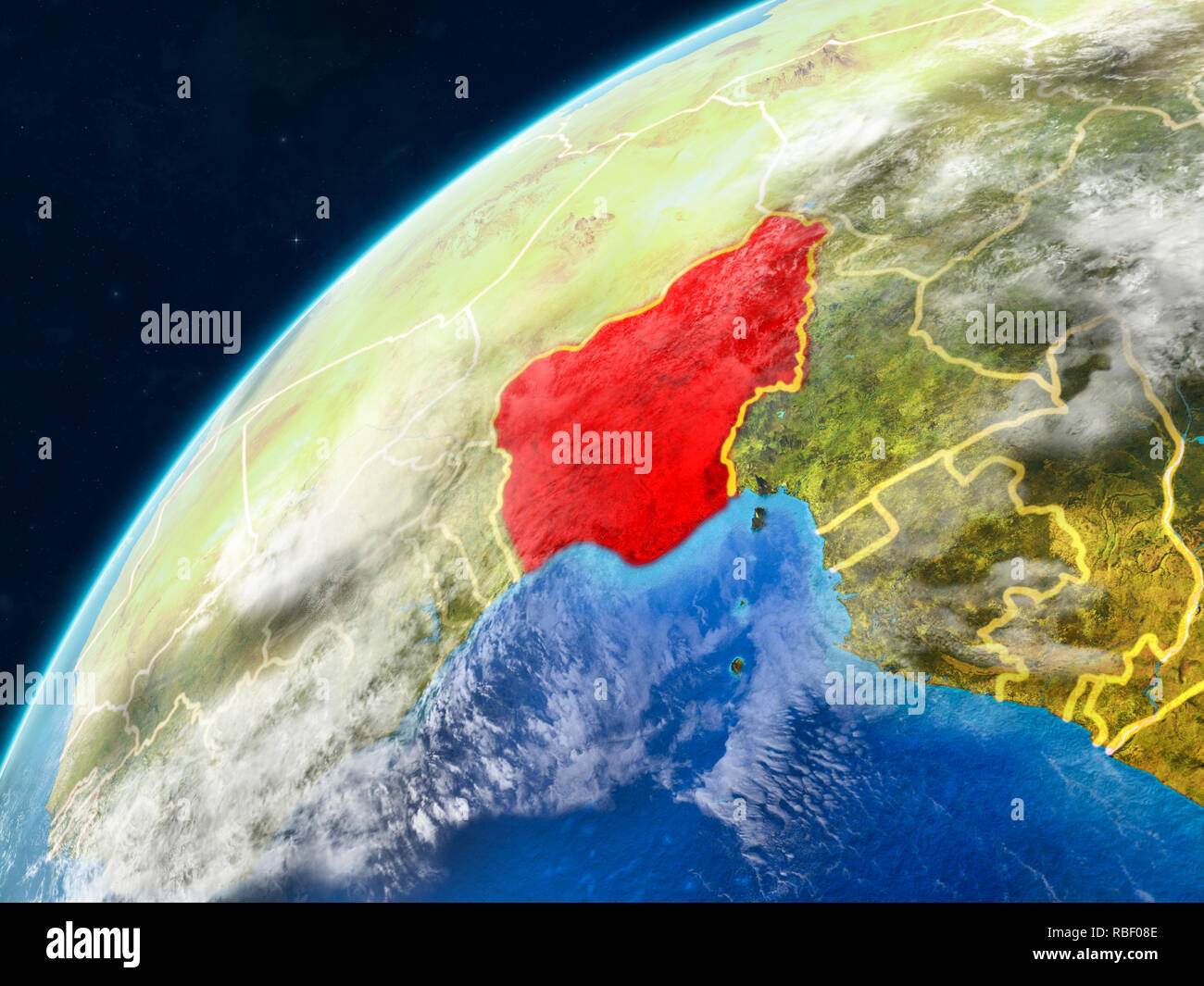 Nigeria on realistic model of planet Earth with country borders and ...