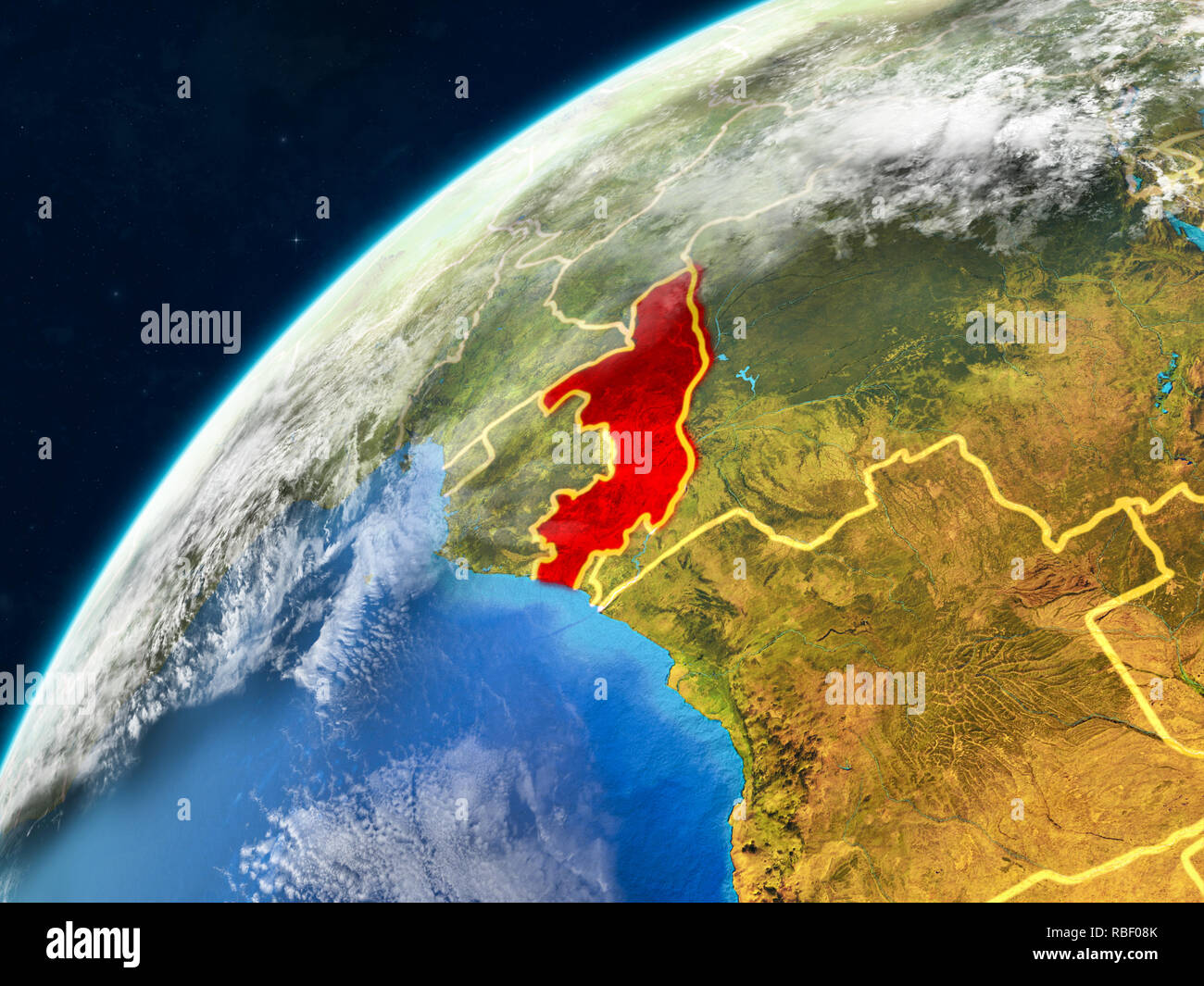 Congo on realistic model of planet Earth with country borders and very ...