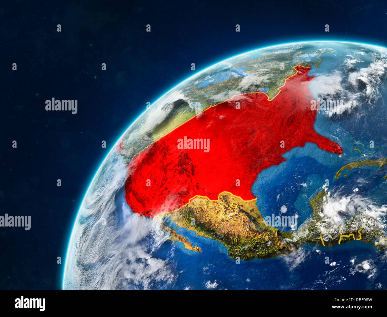 USA on realistic model of planet Earth with country borders and very ...