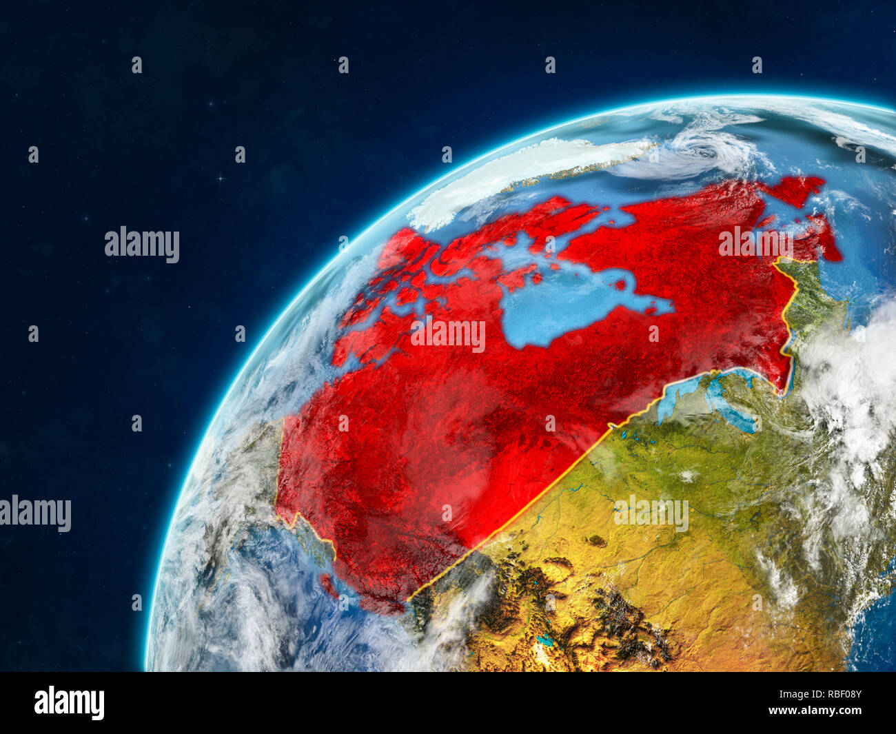 Canada on realistic model of planet Earth with country borders and very ...