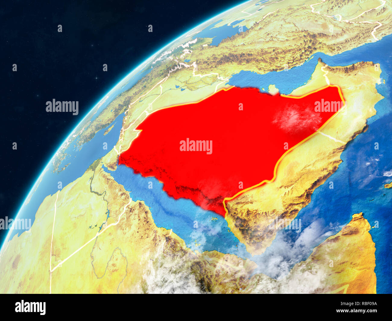 Saudi Arabia on realistic model of planet Earth with country borders ...