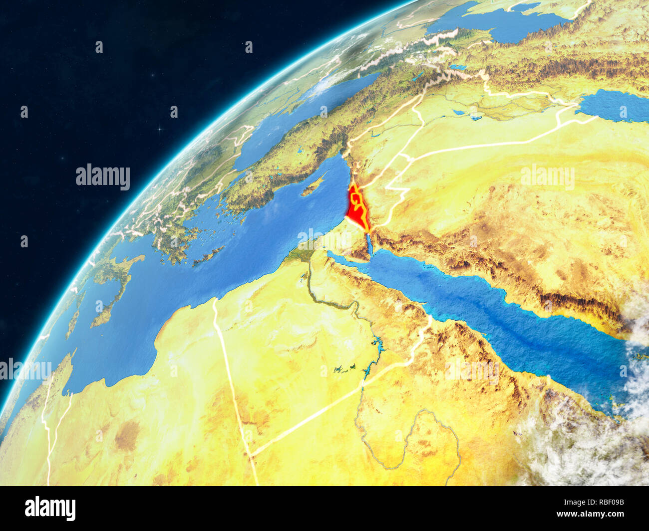 Israel on realistic model of planet Earth with country borders and very ...