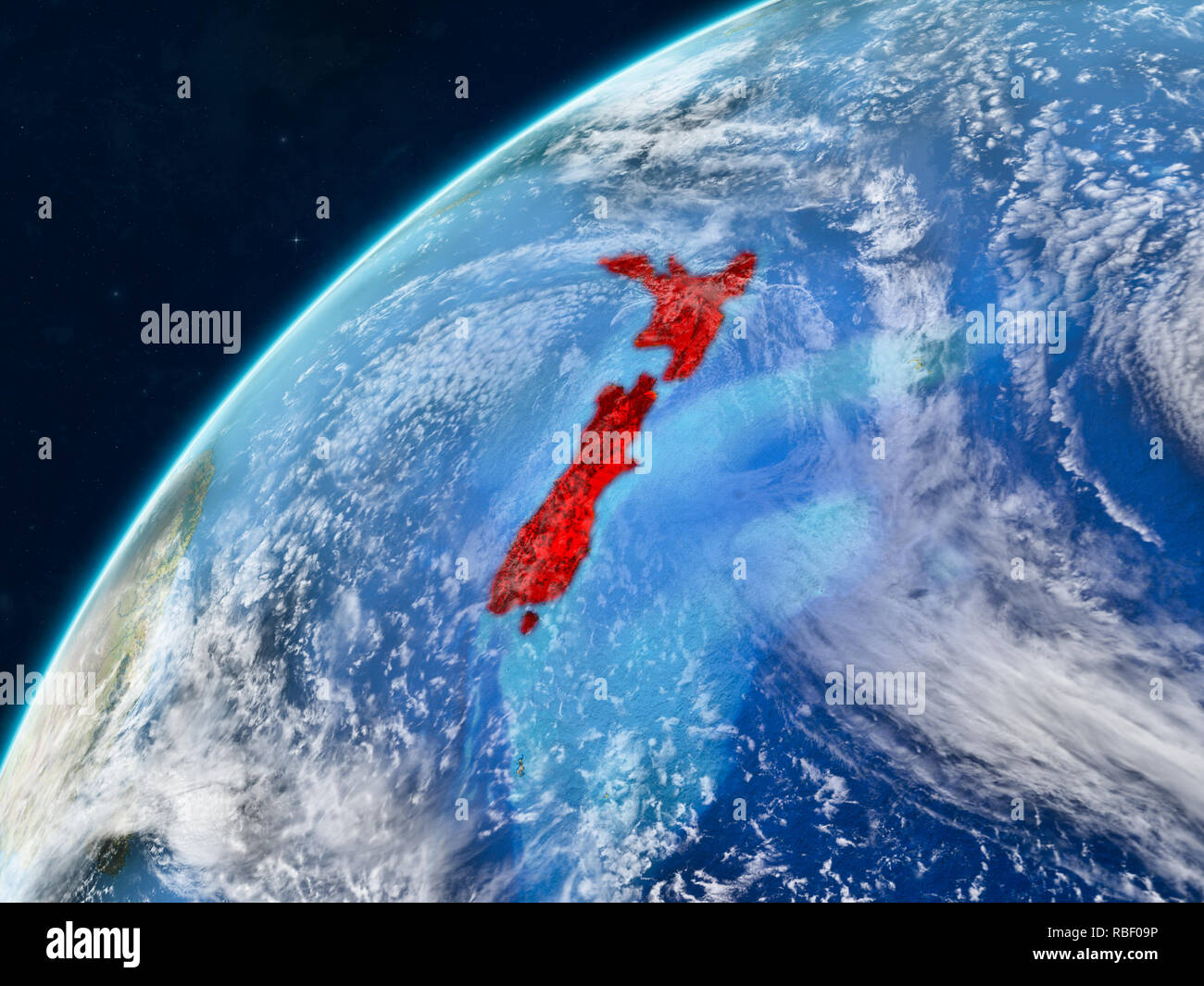 New Zealand on realistic model of planet Earth with country borders and ...