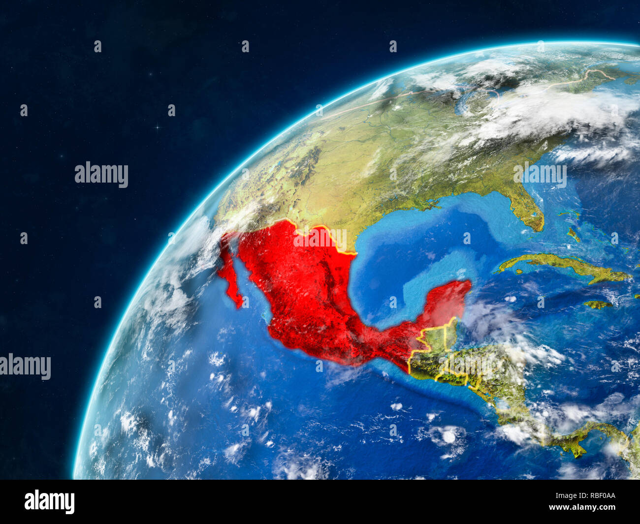Mexico on realistic model of planet Earth with country borders and very ...