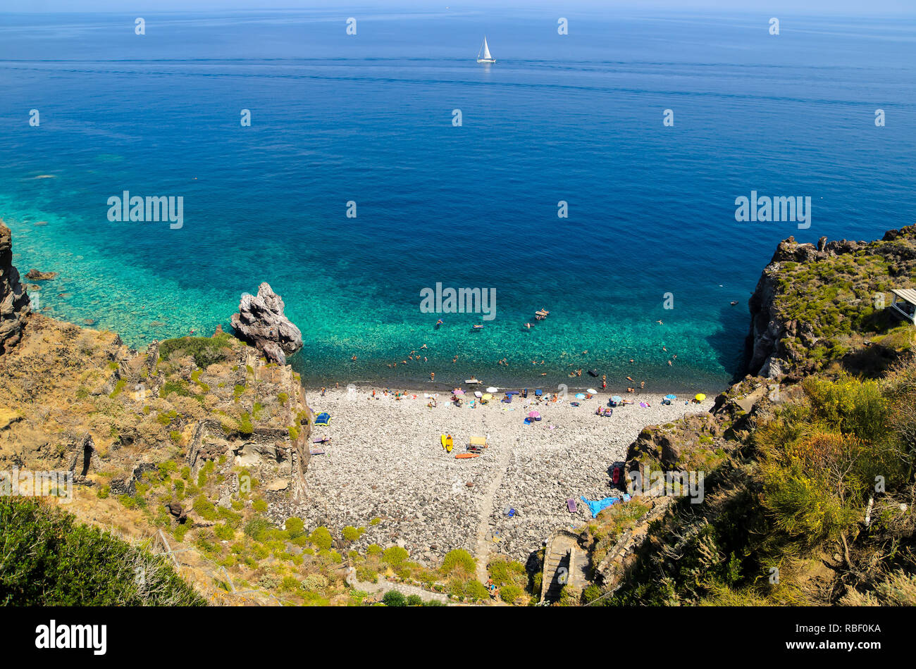Aerial view of the crystal clear sea water at Spiaggia dello Scario ...