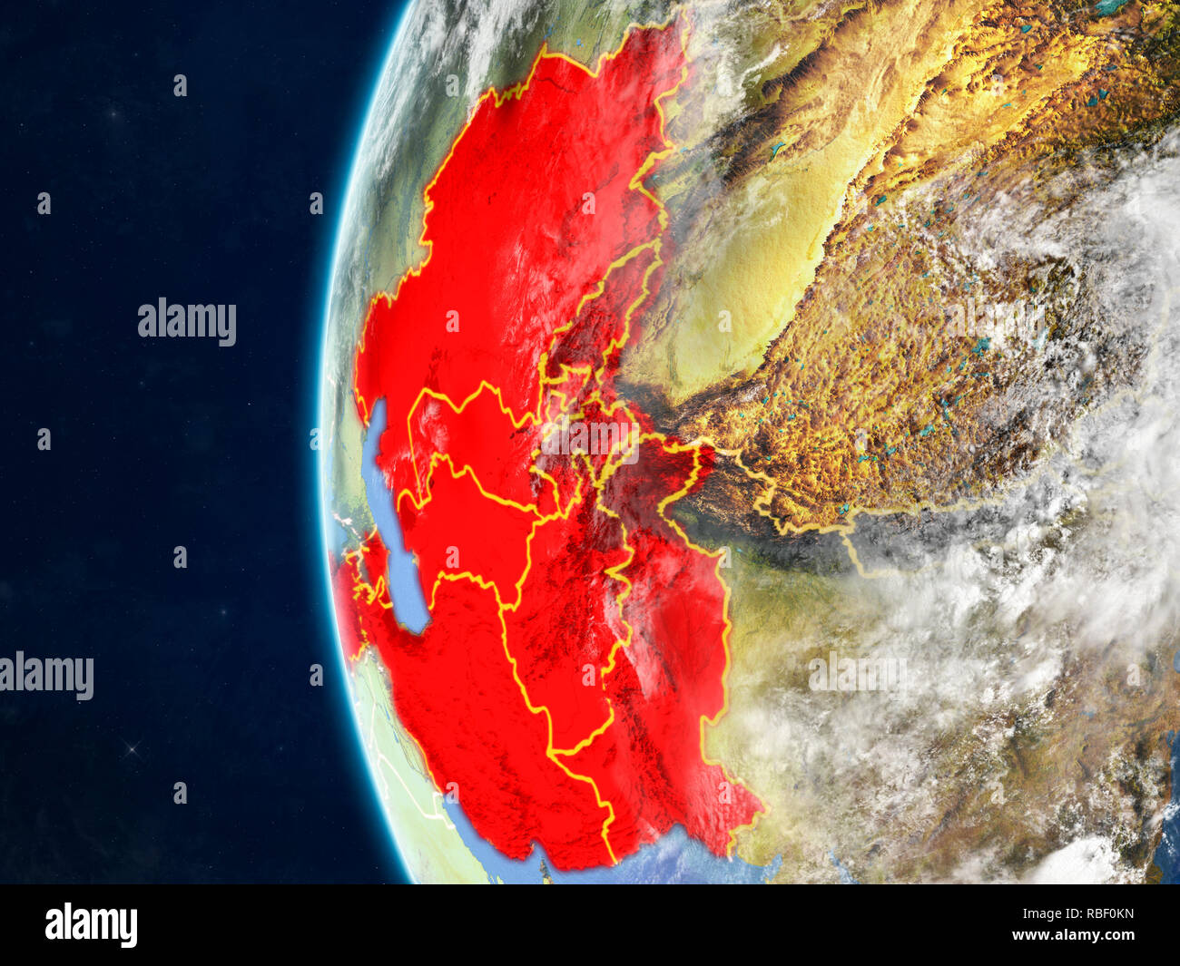 ECO member states from space on model of planet Earth with country ...
