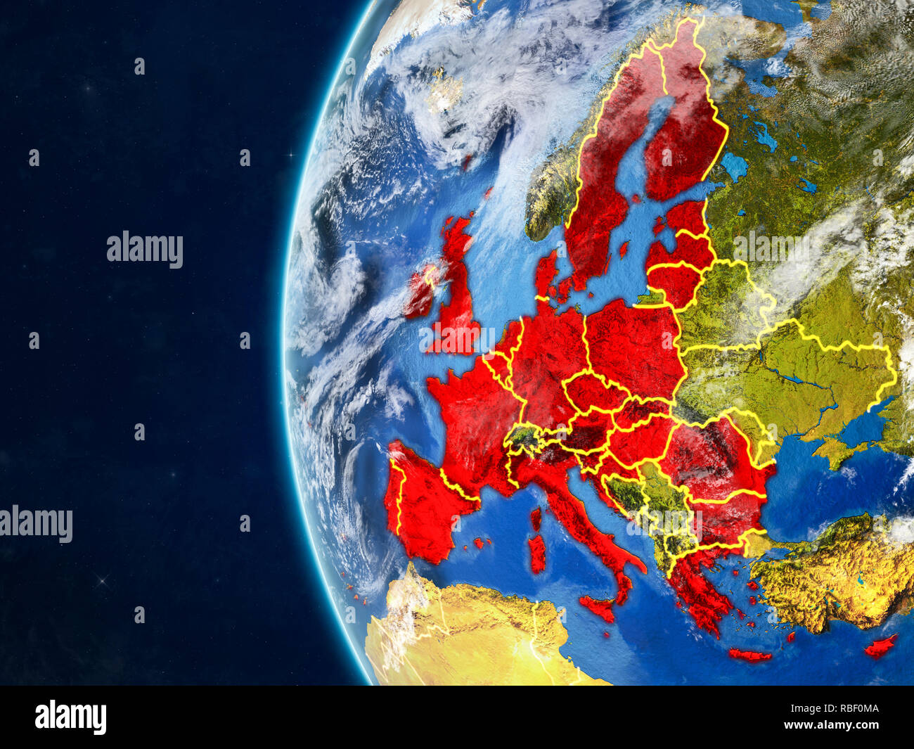 European Union from space on model of planet Earth with country borders ...