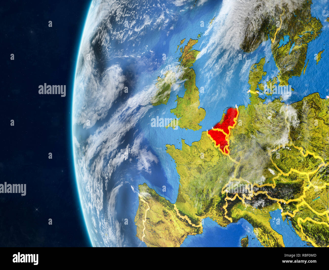 Benelux Union from space on model of planet Earth with country borders ...