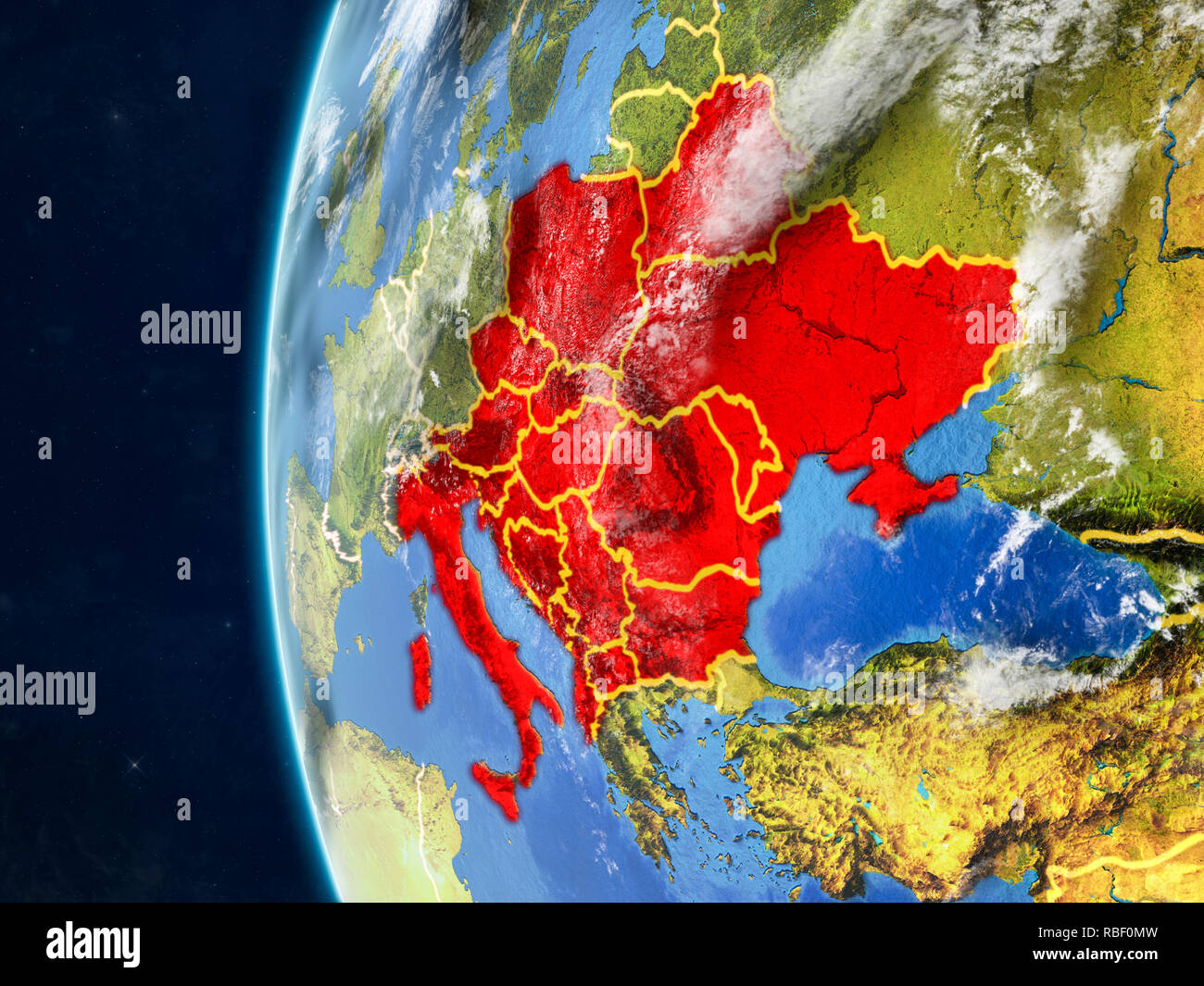 CEI countries from space on model of planet Earth with country borders ...