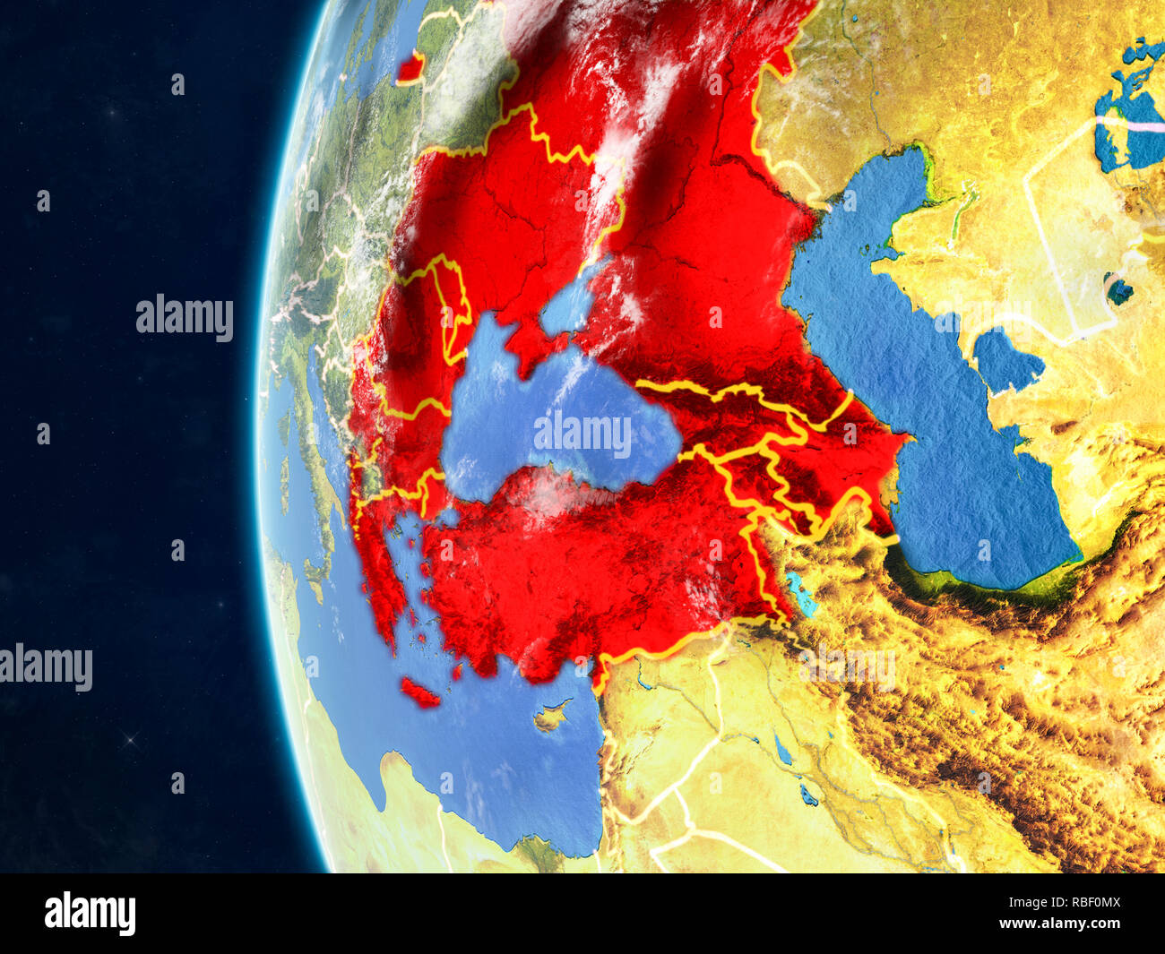 BSEC countries from space on model of planet Earth with country borders ...