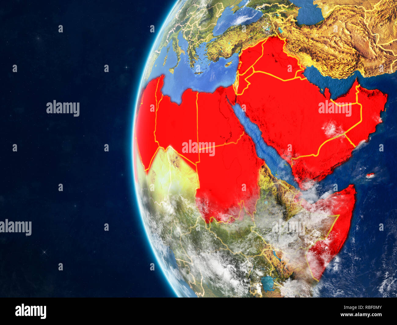 Arab League from space on model of planet Earth with country borders ...