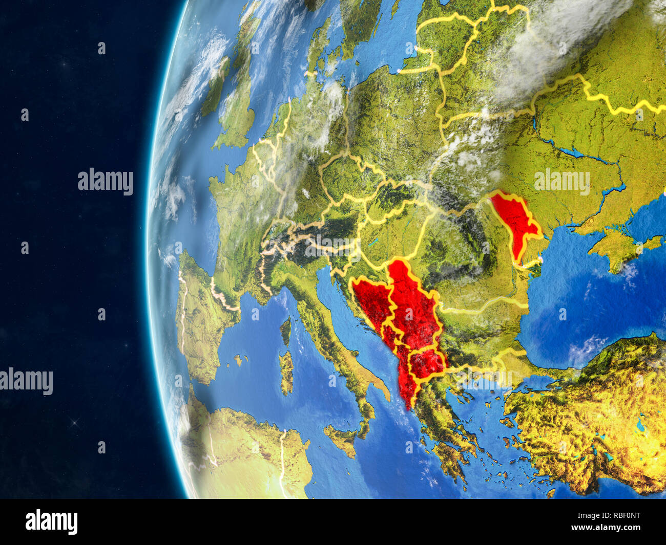 CEFTA countries from space on model of planet Earth with country ...