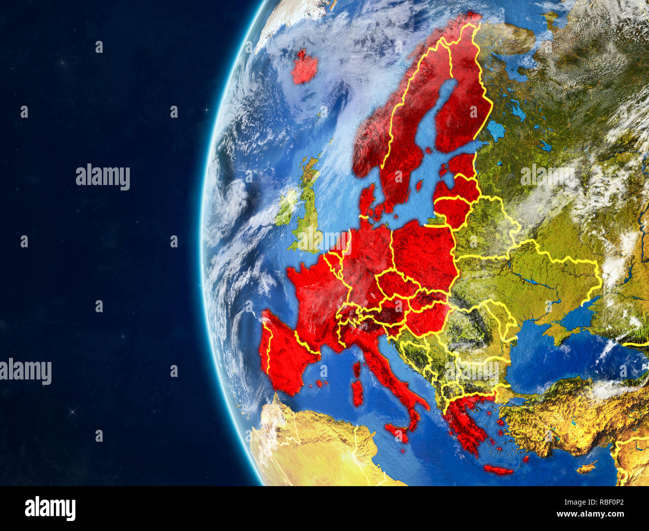 Schengen Area members from space on model of planet Earth with country ...