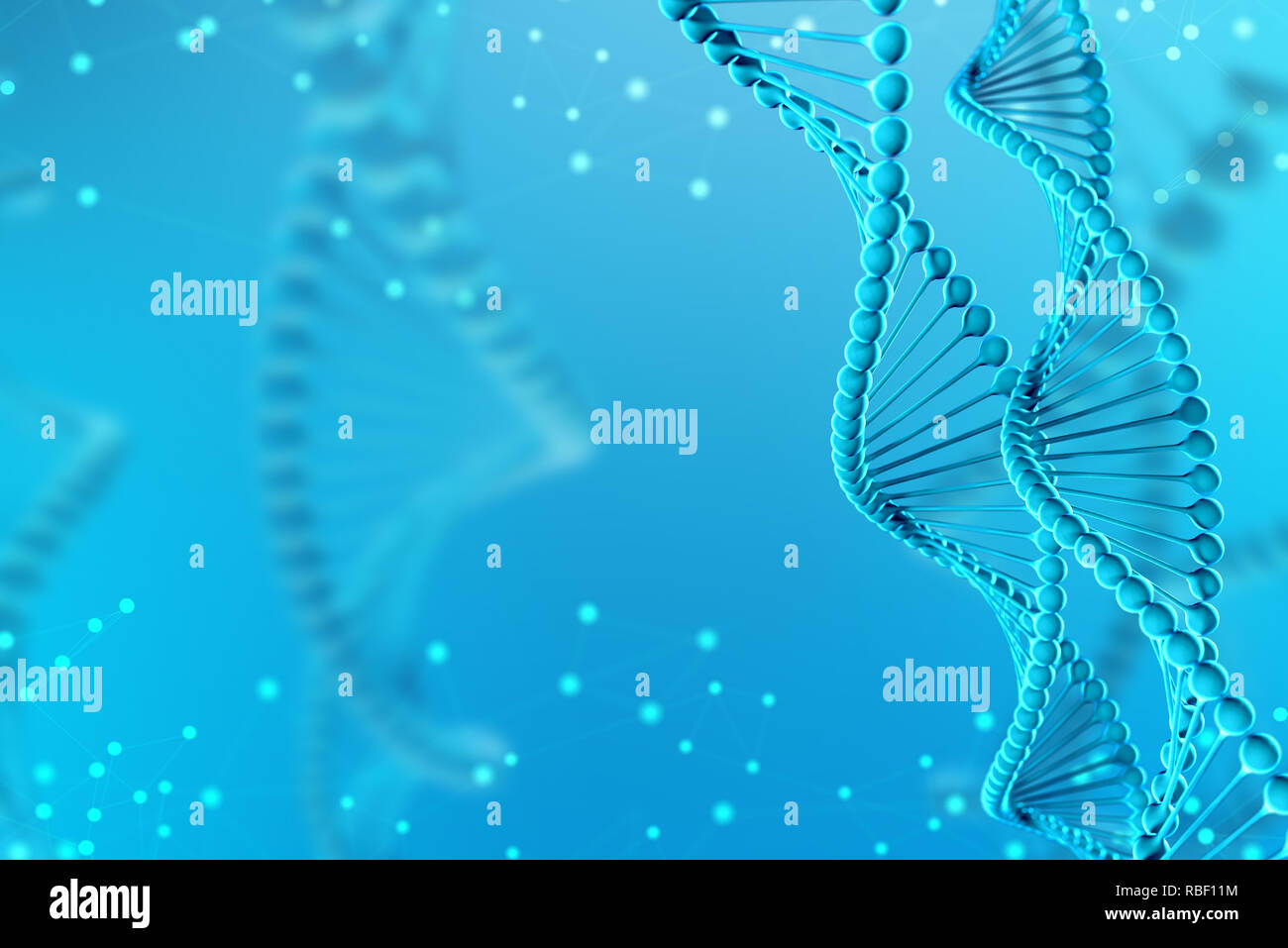 3d Illustration of DNA molecule. The helical molecule of a nucleotide ...