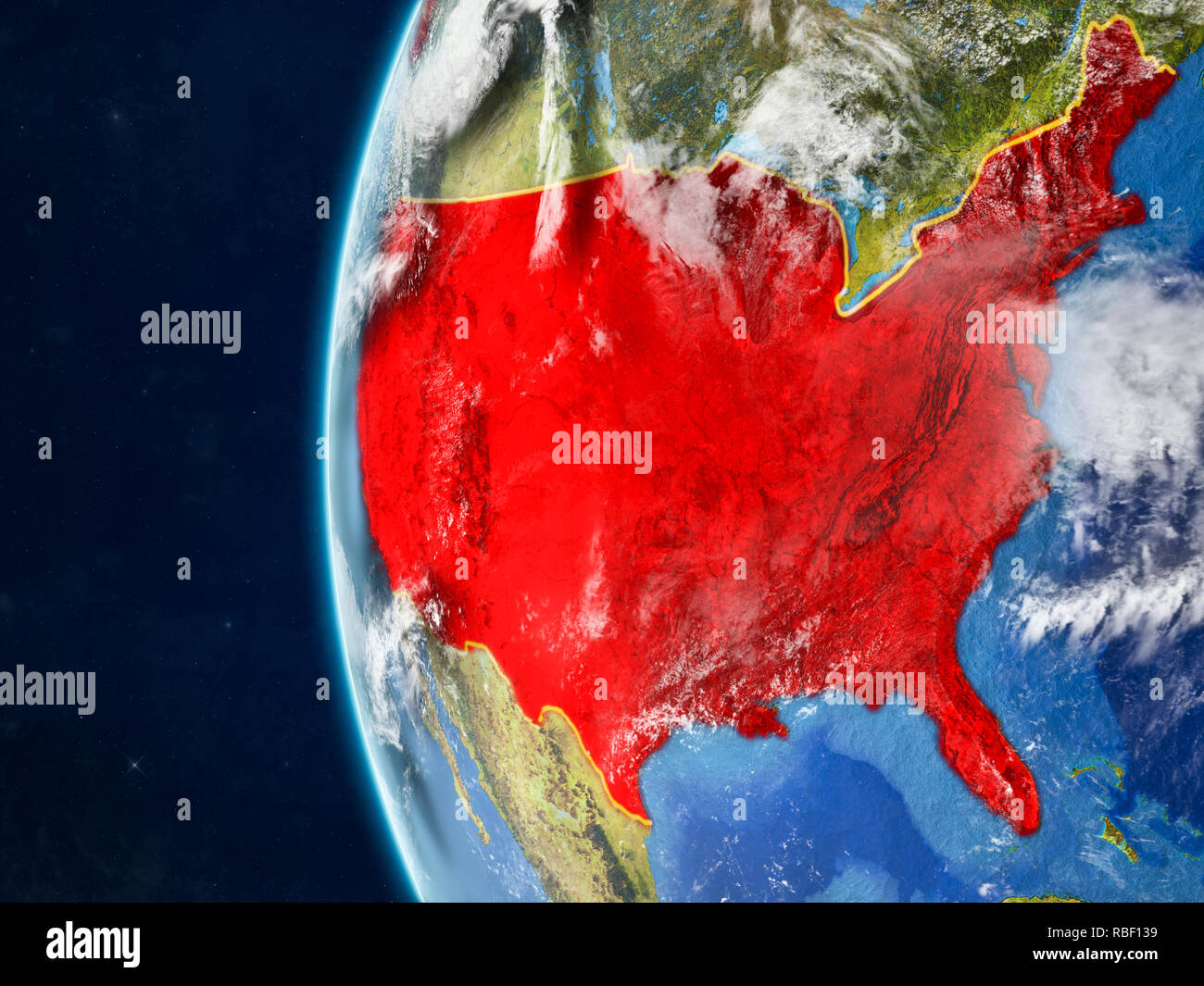 United States from space on model of planet Earth with country borders ...
