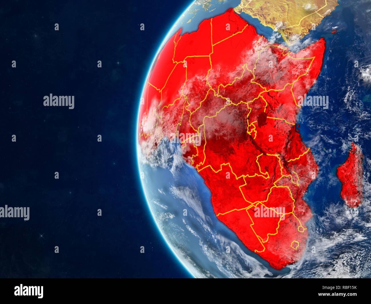 Africa from space on model of planet Earth with country borders and ...