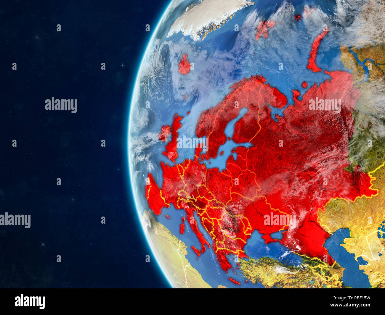 Europe from space on model of planet Earth with country borders and ...