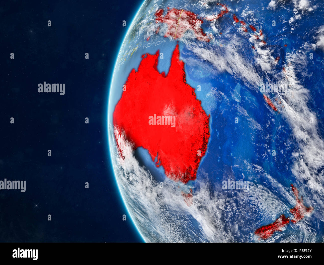 Australia from space on model of planet Earth with country borders and ...