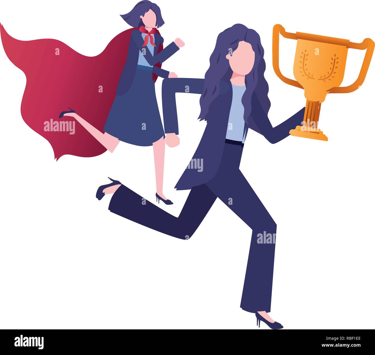 businesswomen with hero coat and trophy Stock Vector Image & Art - Alamy