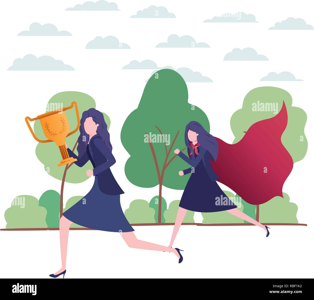 businesswomen with hero coat and trophy Stock Vector Image & Art - Alamy