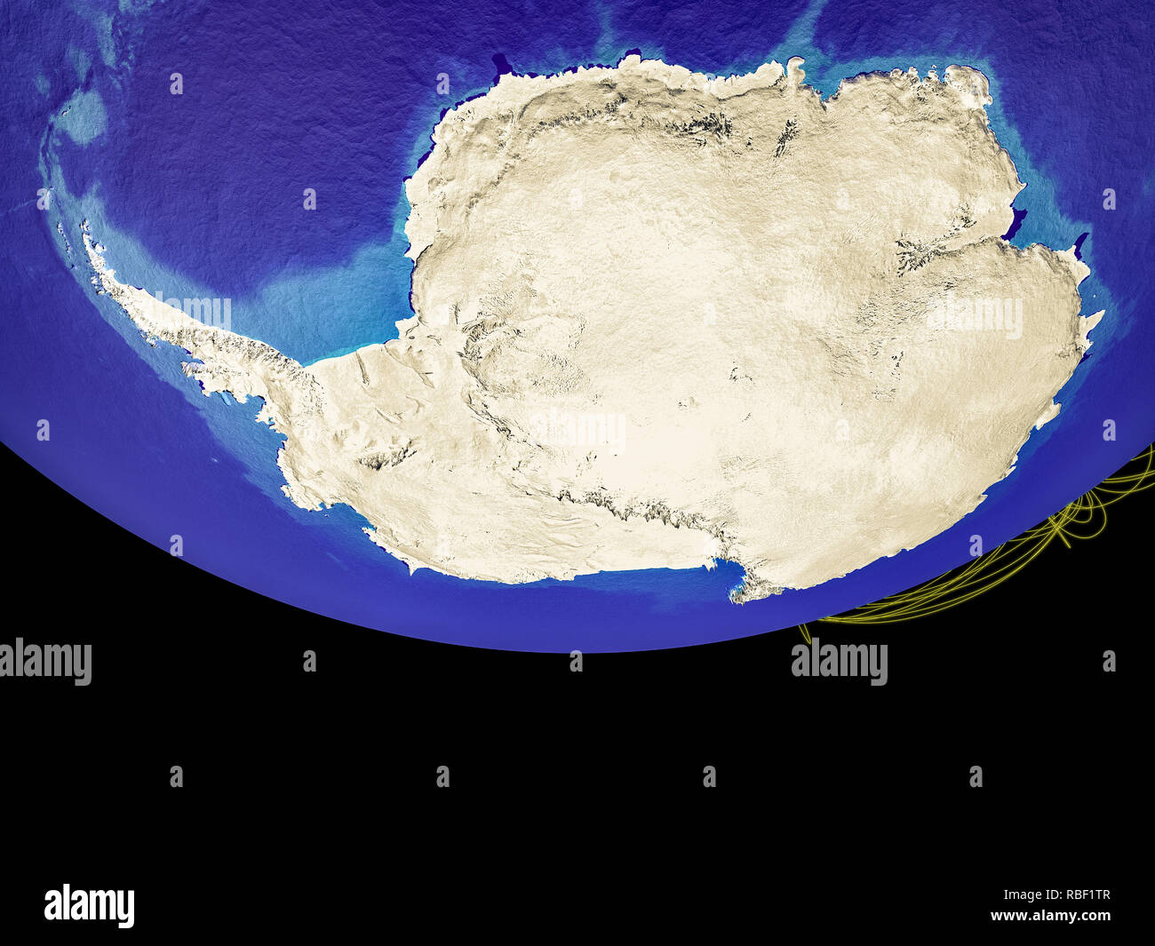 Antarctica from space on Earth with country borders and lines, concept ...