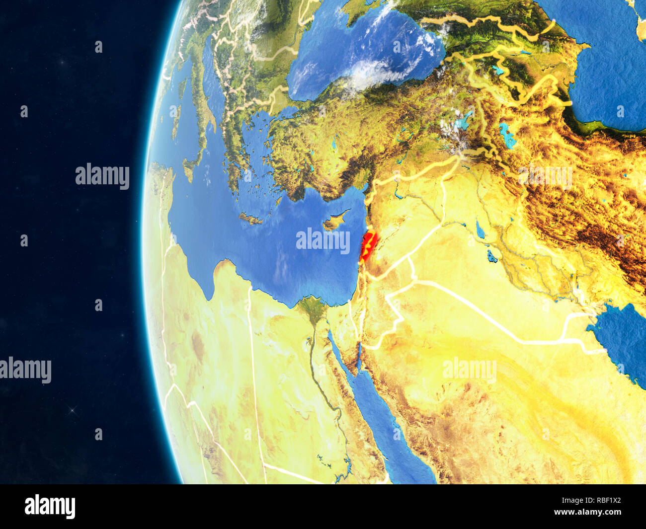 Lebanon from space on model of planet Earth with country borders and ...