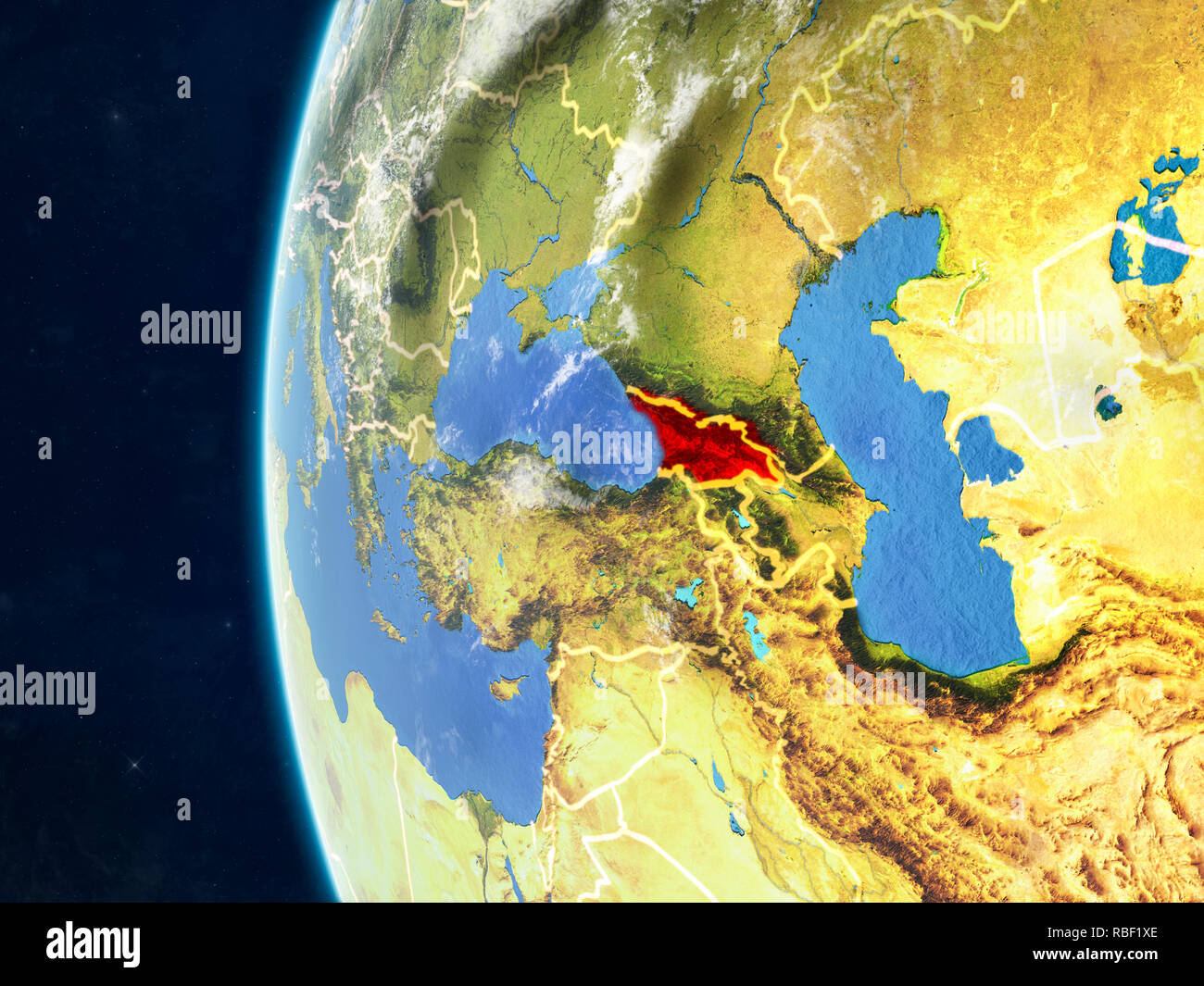 Georgia from space on model of planet Earth with country borders and ...