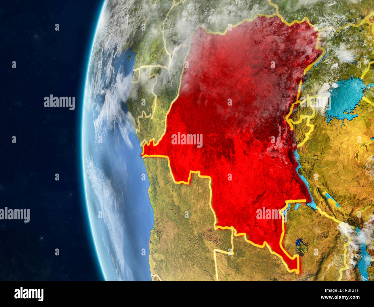 Dem Rep of Congo from space on model of planet Earth with country ...