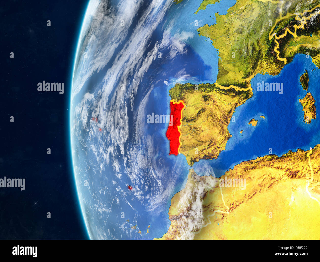 Portugal from space on model of planet Earth with country borders and ...