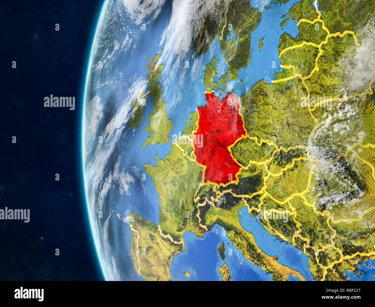 Germany from space on model of planet Earth with country borders and ...